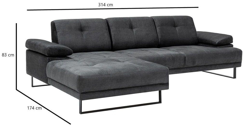 Designová rohová sedačka Vatusia 314 cm antracitová - levá