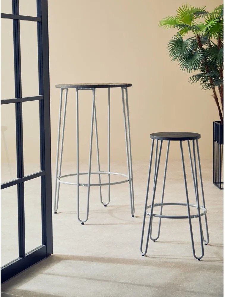 Šedá/v tmavě přírodní barvě barová stolička z jilmového dřeva (výška sedáku 75 cm) District – Premier Housewares