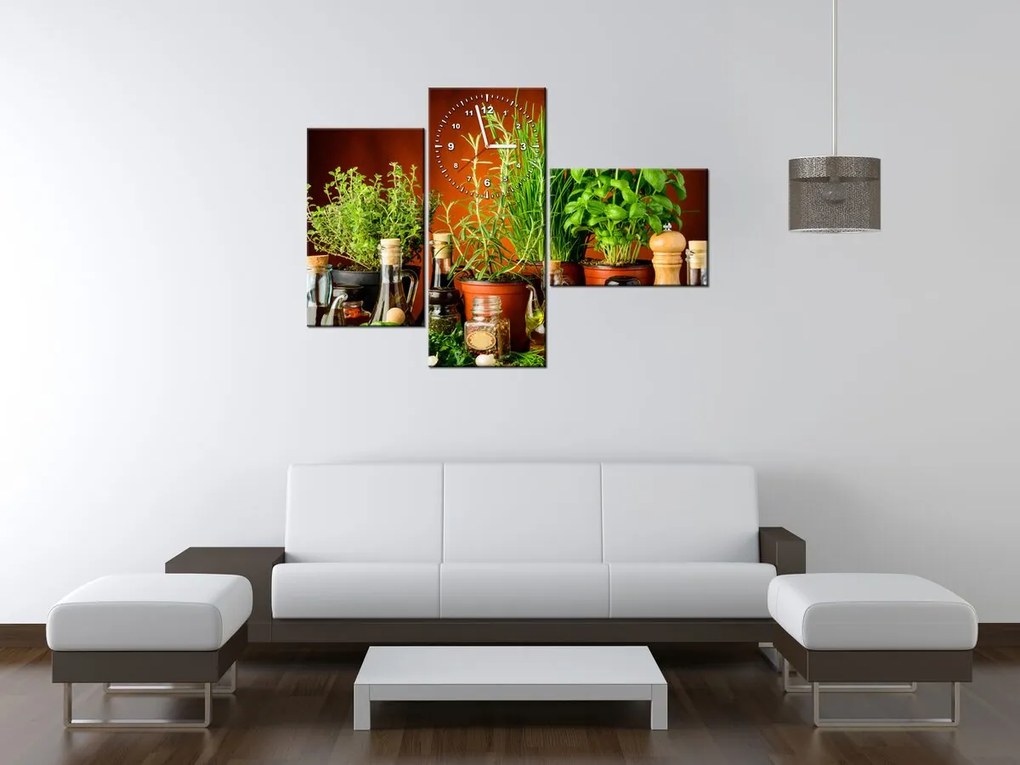 Gario Obraz s hodinami Zeleninové přísady - 3 dílný Rozměry: 100 x 70 cm