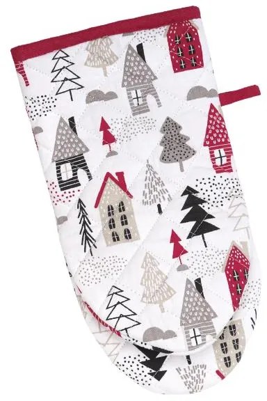 SCANquilt chňapka DEKORO polární domky bíločervená 15 x 30 cm