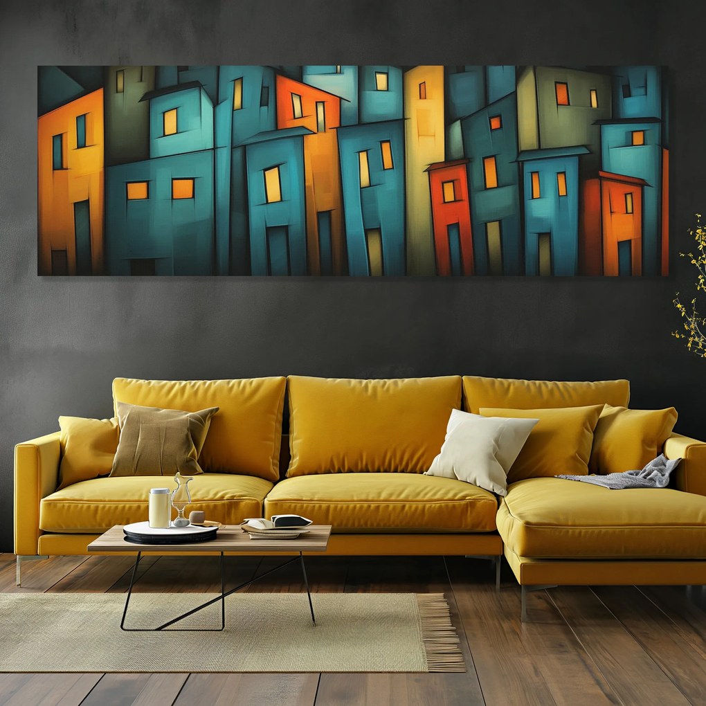 Obraz na plátně - Podvečerní podzimní ulice Rubeaux FeelHappy.cz Velikost obrazu: 120 x 40 cm
