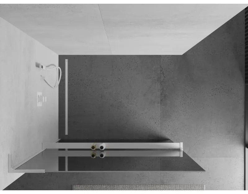 Mexen Kioto+ L, sprchová zástěna Walk-In s poličkou a věšákem 90 x 200 cm, 8mm sklo vzor zrcadlo, bílý profil, 800-090-123-20-50