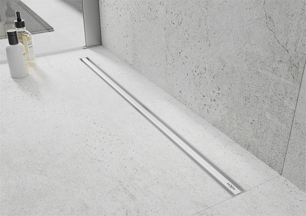Mexen Flat nerezový sprchový žlab s rotačním 360° sifonem 100 cm, vzor SLIM, bílá, 1241100