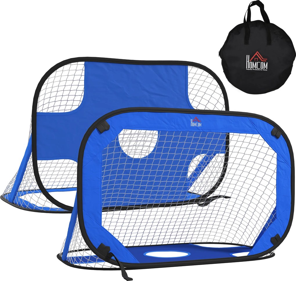 HOMCOM Pop Up fotbalové branky Sada 2 přenosných skládacích mini branek s taškou na přenášení Modrá 123x80x80 cm pro zahradní a sportovní aktivity | …