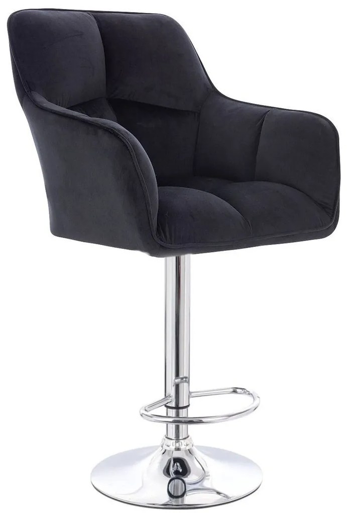 LuxuryForm DESIGN Barová židle AMALFI VELUR na stříbrné kulaté podstavě - černá