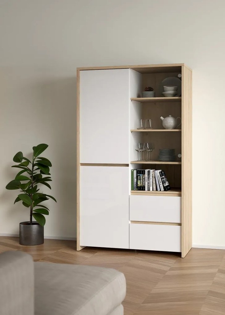 FALCO Vitrína Nerea 317 jackson hickory/bílý lesk