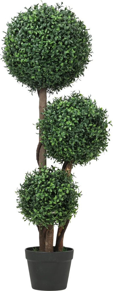 HOMCOM buxusový topiary 100 cm – trojkoulová umělá rostlina s dřevěným kmínkem v květináči, realistická dekorace do obýváku, ložnice, kanceláře i zahr