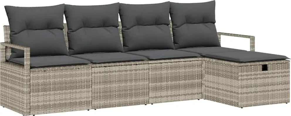 Set pohovek s polštářem s úložištěm Světle šedá polyratan 3359161