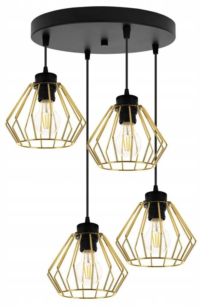 Light for home - Závěsná lampa Loft se stínidly ve tvaru zlatých diamantů SANTOS 2213/4/OW, E27, Zlatá