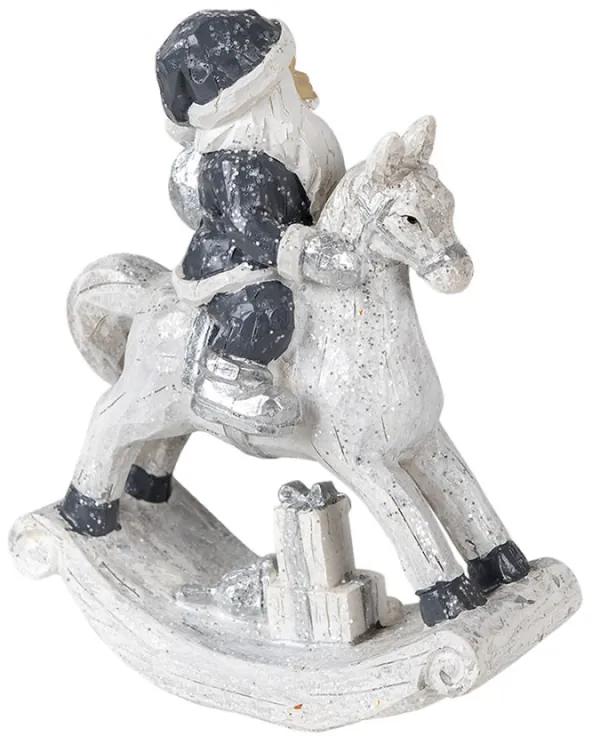 Dekorace Santa na houpacím koni s dárkem – 13x6x17 cm