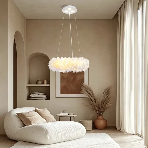 Brilagi - LED Lustr na lanku FEATHER 3xE27/40W/230V + 3xLED/3W pr. 40 cm bílá