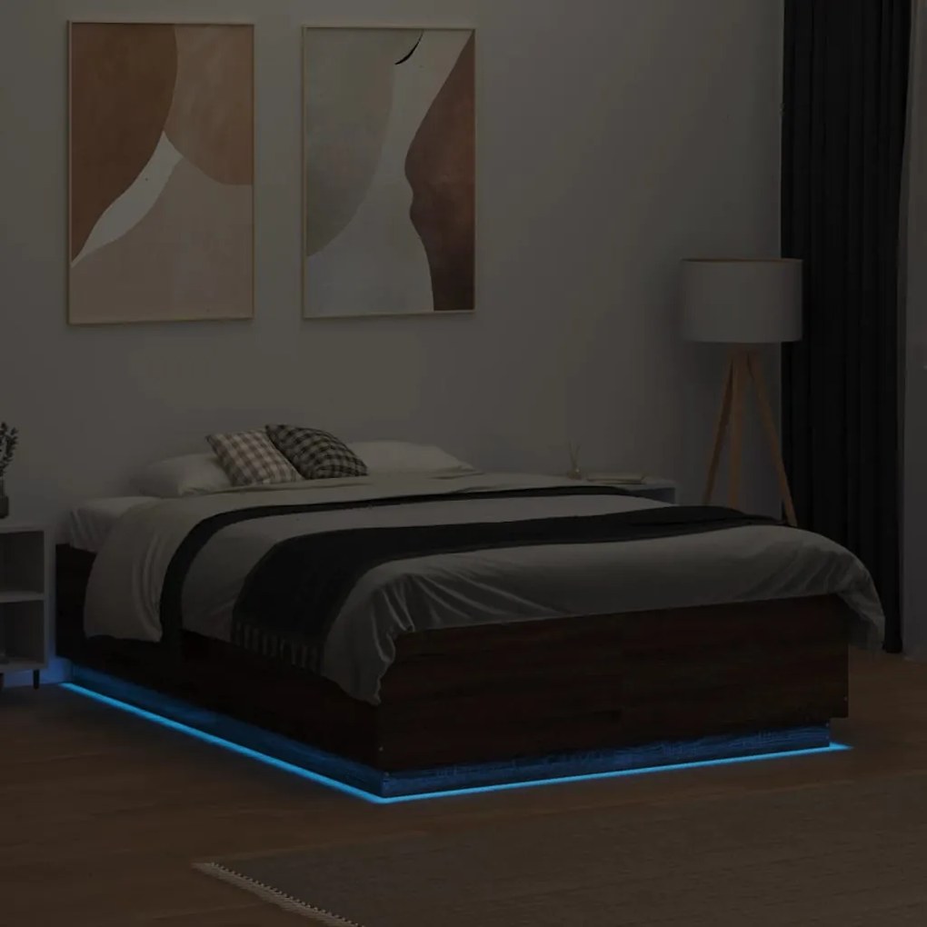 Rám postele s LED osvětlením hnědý dub 135 x 190 cm kompozit 3209652