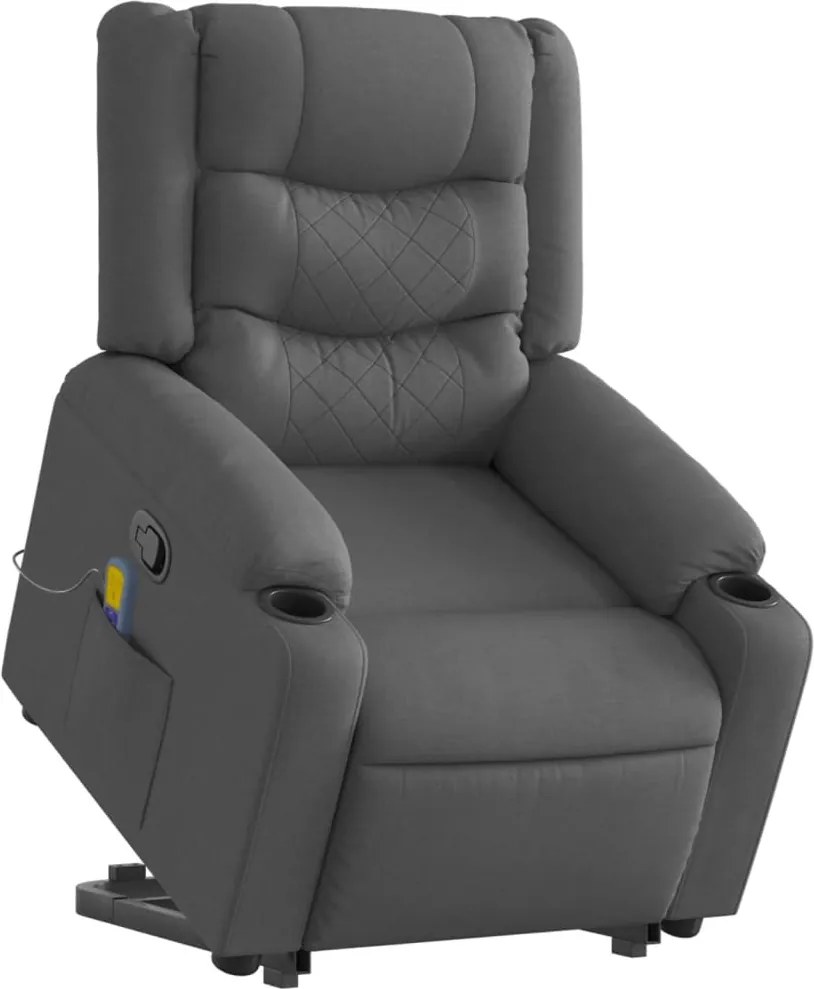 Zvedací masážní polohovací křeslo tmavě šedé textil 3206577