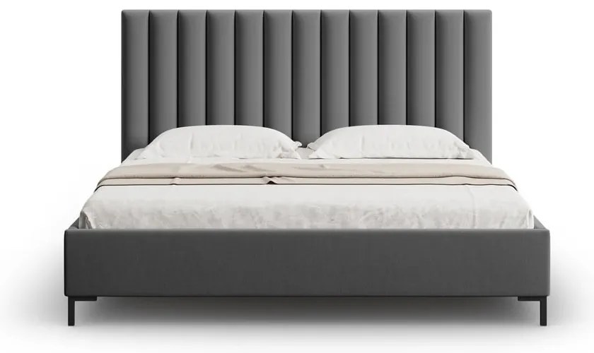 Tmavě šedá čalouněná dvoulůžková postel s úložným prostorem s roštem 200x200 cm Casey – Mazzini Beds