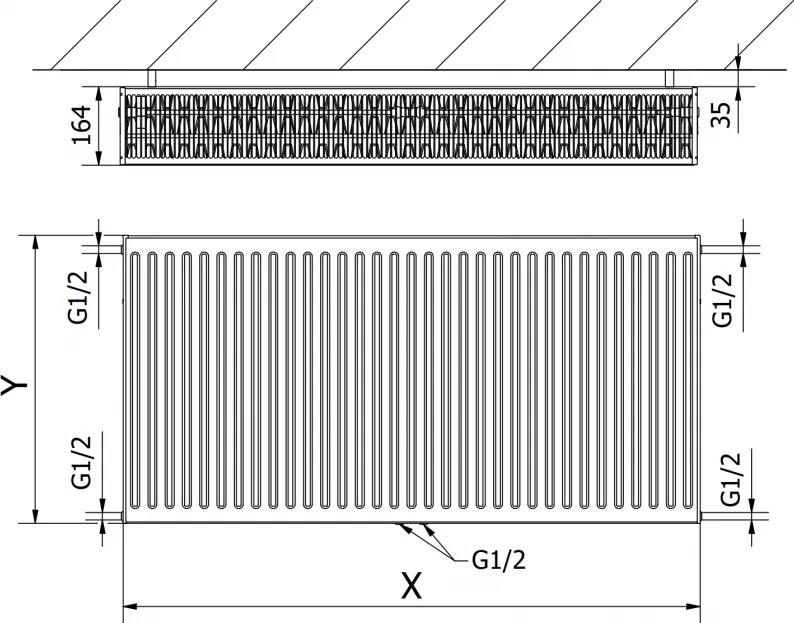 Mexen CC33, panelový radiátor 300 x 2200 mm, spodní středové připojení, 2936 W, černá, W6C33-030-220-70