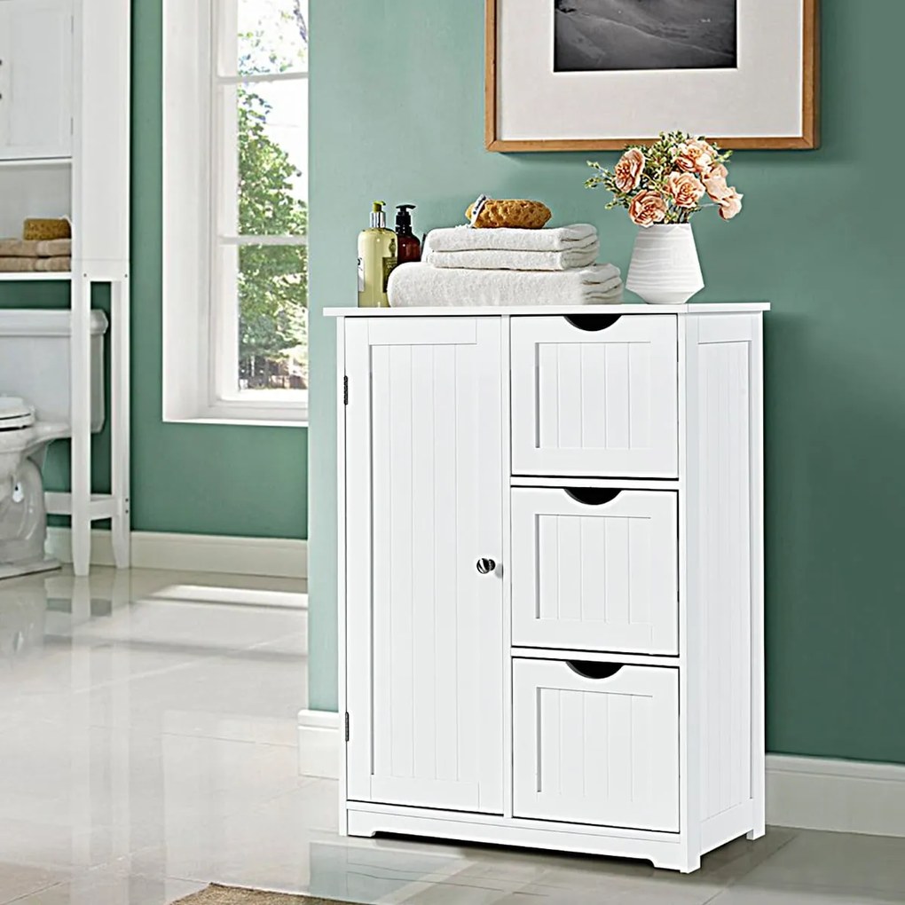 Costway Koupelnová skříňka úložná se 3 zásuvkami – 60 × 30 × 81 cm, bílý
