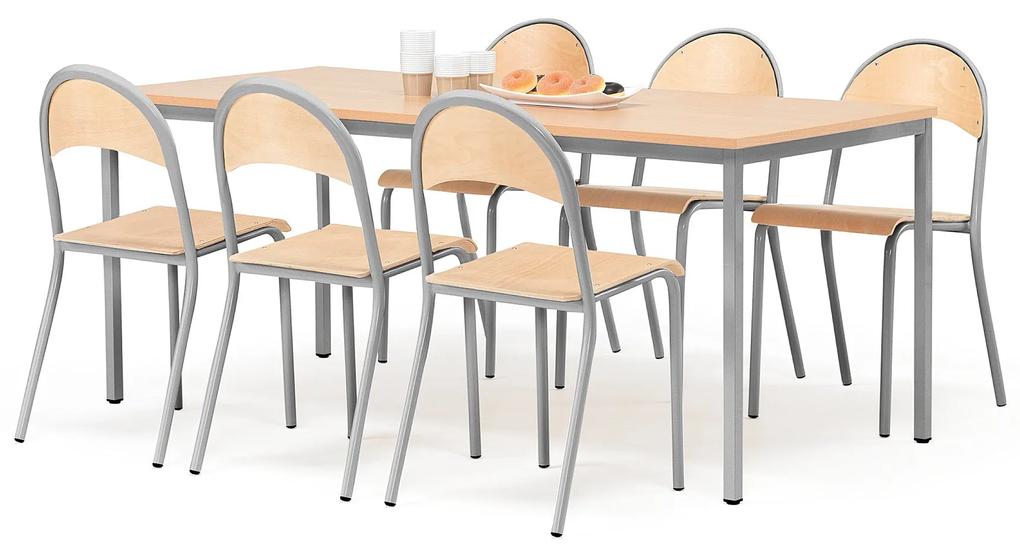 AJ Produkty Jídelní sestava JAMIE + TAMPA, stůl 1800x800 mm + 6 židlí, buk/hliníkově šedá