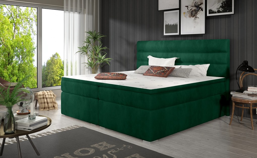 Elegantní box spring postel Barone 180x200, zelená