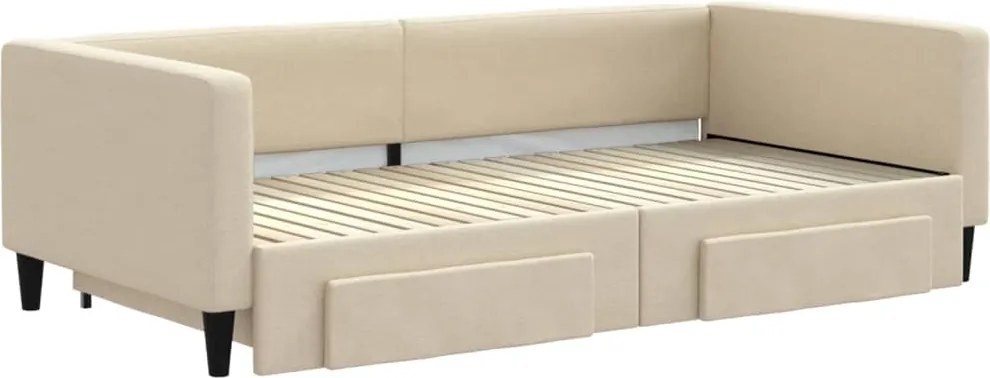 Válenda s přistýlkou a zásuvkami krémová 100 x 200 cm textil 3196623