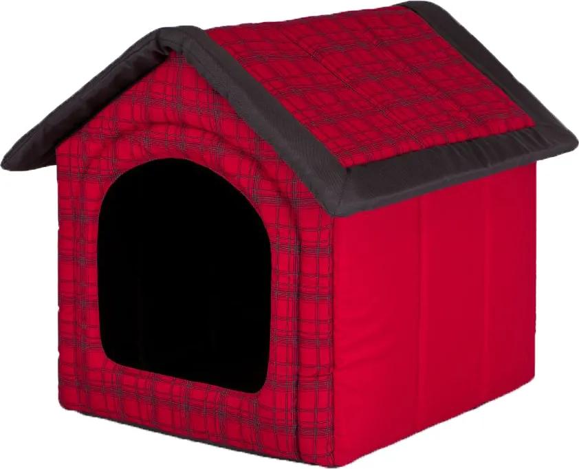 HobbyDog Pelíšek pro psa Bouda - červená kostka VELIKOST: R1 - 38 x 32 x 38 cm