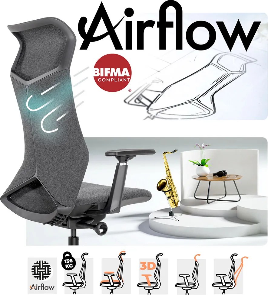 Ergonomická kancelářská židle MOSH Airflow 502 – černá