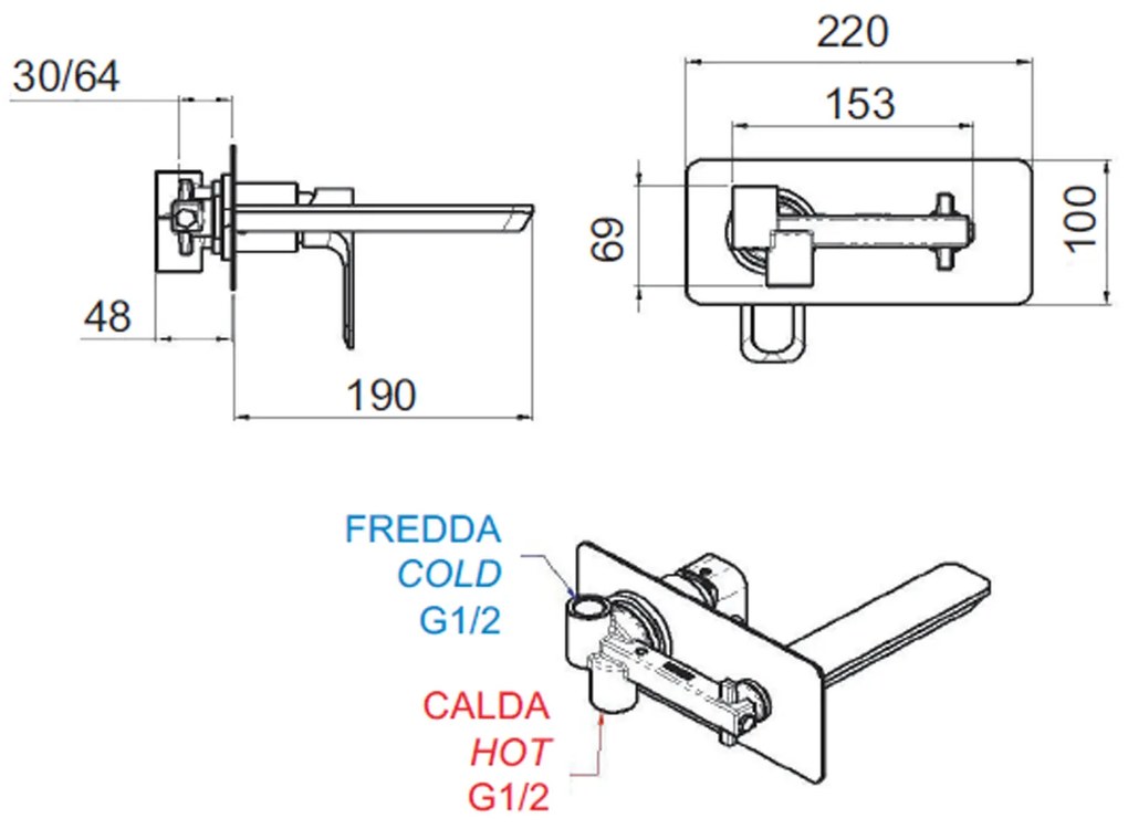 Sapho, SPY podomítková umyvadlová baterie, chrom, PY08