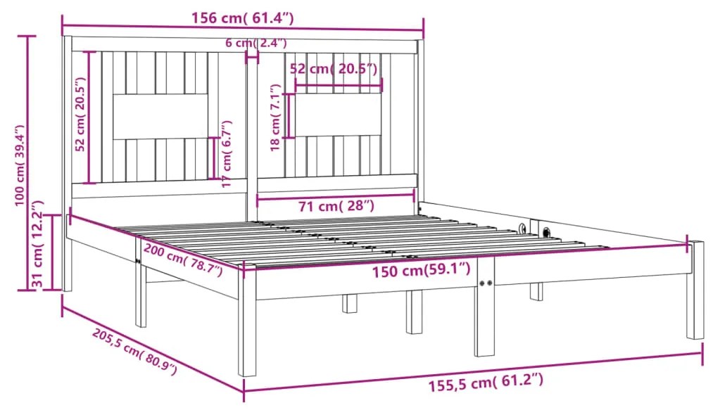 Rám postele medově hnědý masivní dřevo 150 x 200 cm King Size,  3104071