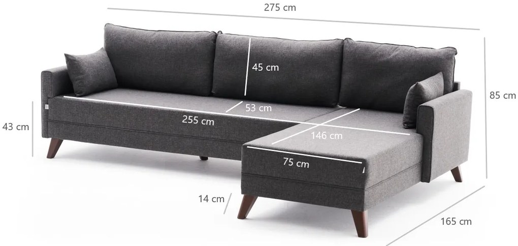 Hanah Home Designová pohovka BELLA antracit pravá 275 cm 825BLC2576