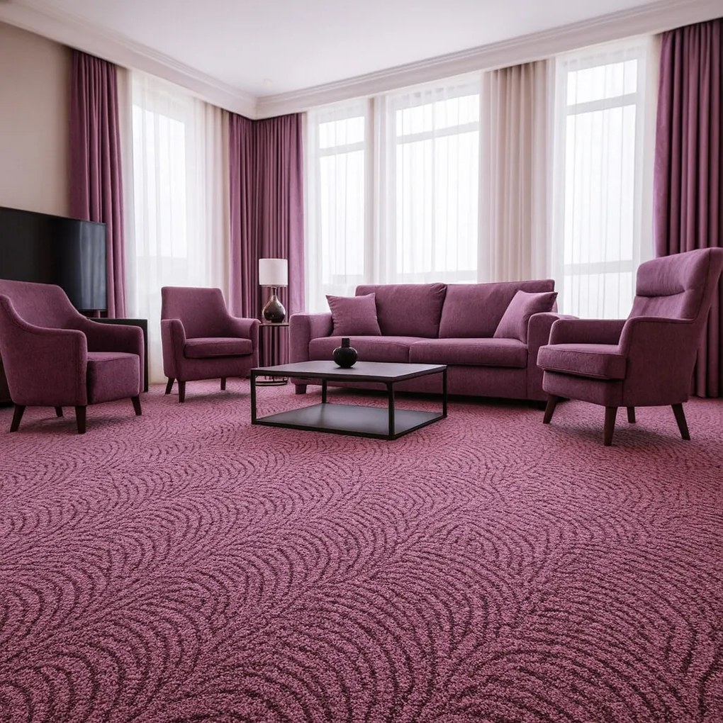 ITC, Metrážový koberec Spring 6480, na míru, šíře 4m, fialová, filc, ložnice