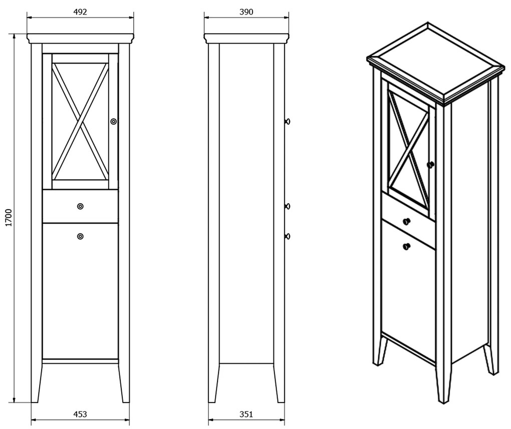SAPHO CROSS retro skříňka vysoká s prádelním košem 49x170x39cm, levá, starobílá CR216