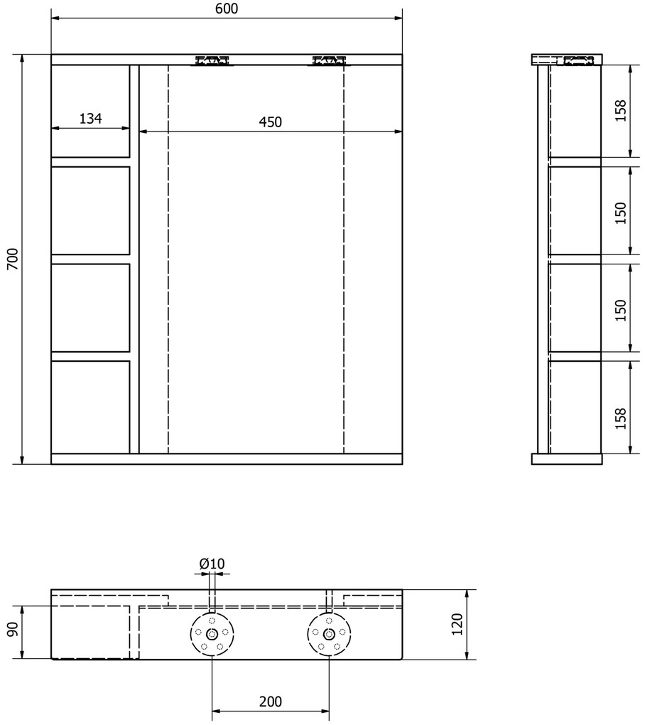 Aqualine, KORIN zrcadlo s LED osvětlením a poličkami 60x70x12cm, KO370