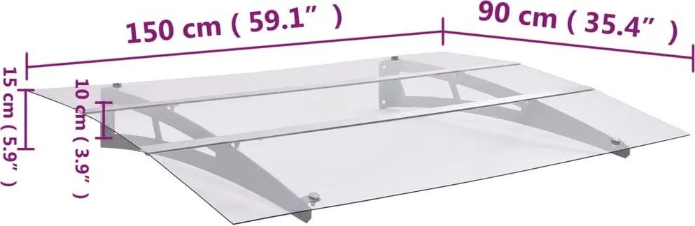 Stříška na dveře stříbrná a průhledná 150x90 cm PET 144829
