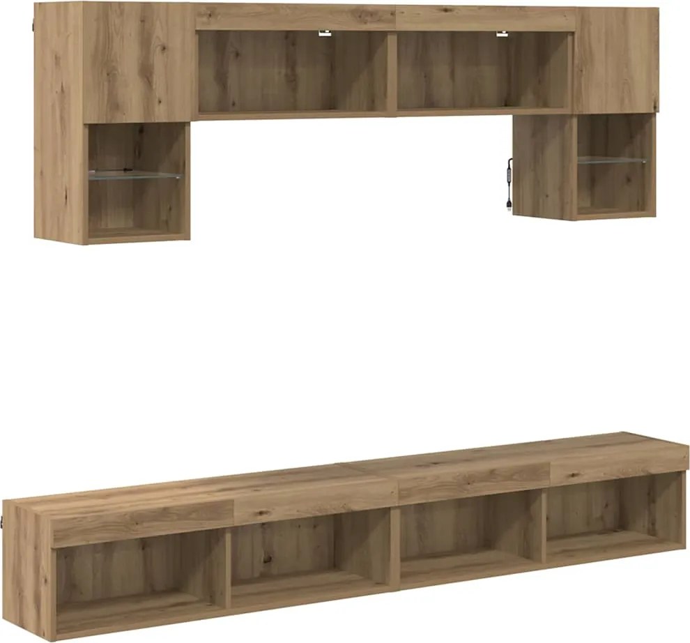 TV nástěnné jednotky s LED 6 ks Artisanový dub Kompozitní dřevo 3402963