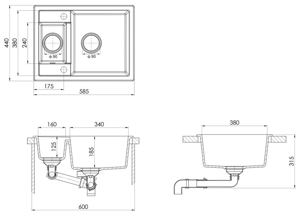 vidaXL Marketos Kuchyňský dřez s přepadem otvorem dvojitý bílý žula