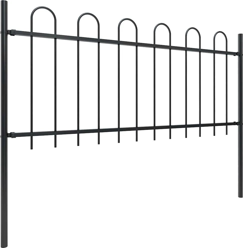 Zahradní plot s obloukem nahoře ocelový 1506 x 80 cm černý 277655