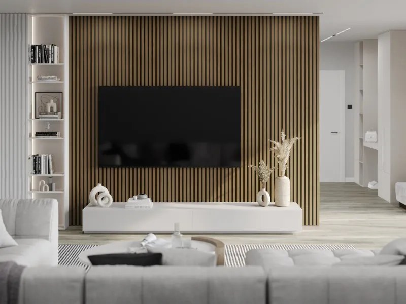 Mexen Lam-B, akustické stěnové lamely 275 × 30 cm, HDF deska 4 mm, technická dýha, teak zlatavý, S100-275307-3015-014