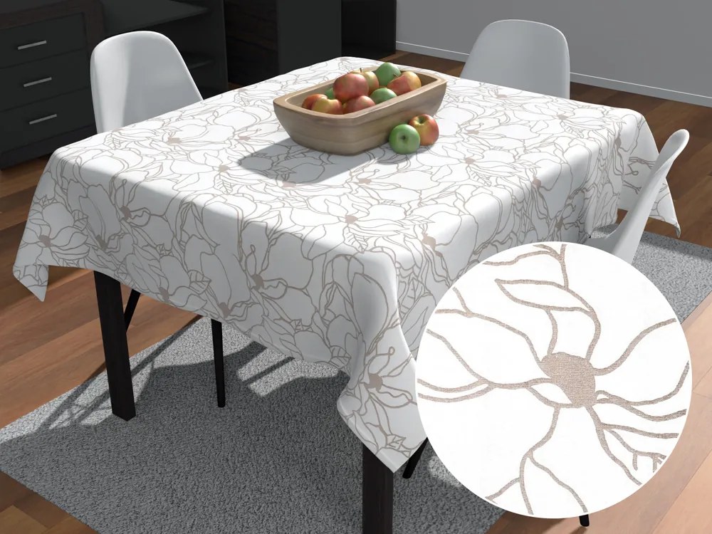 Biante Bavlněný čtvercový ubrus Sandra SA-268 Béžové designové květiny na bílém 90x90 cm