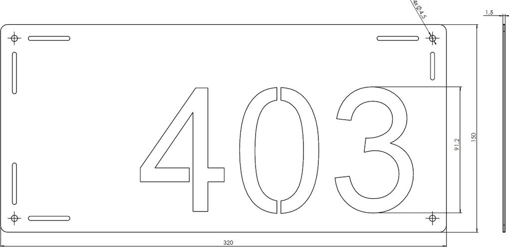 Domovní číslo tabulka lakovaná 3 Velikost: 32 x 15 cm  (L), Odstín: RAL 7016 - Antracit