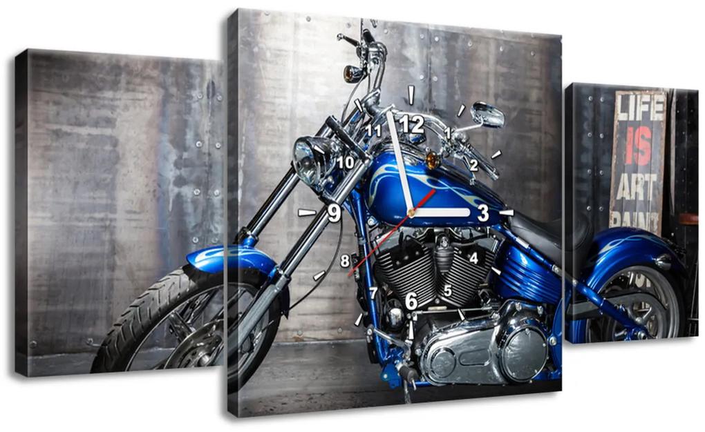 Gario Obraz s hodinami Modrá motorka 80x40cm Velikost: 80 x 40 cm