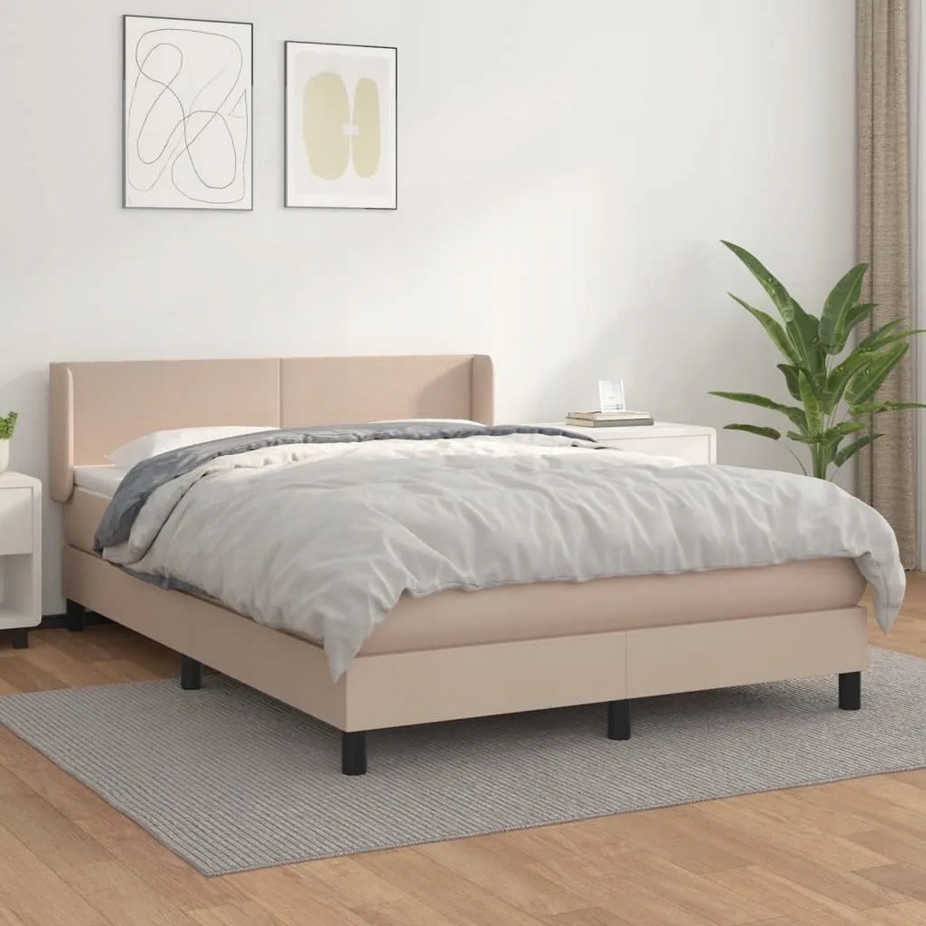 Box Spring Postel S Matrací Umělá Kůže Cappuccino Hladký design 140 x 190
