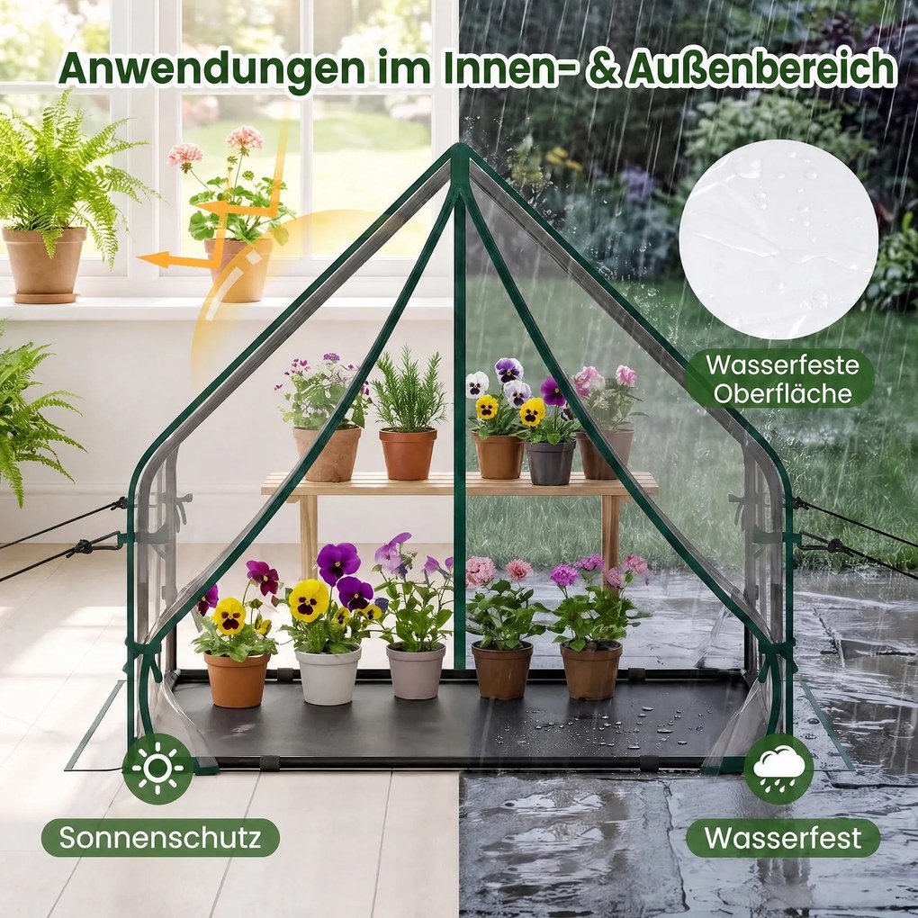 Costway Fóliový mini skleník se 2 rolovacími dveřmi, 92 × 50 × 85 cm