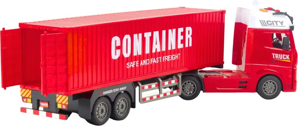 LEAN Toys Přepravní kamion s kontejnerem – světla, zvuky, červená