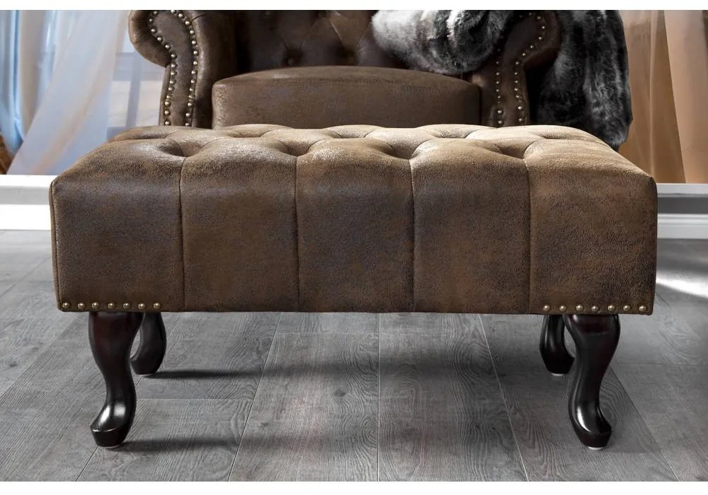 Massive home | Hnědá podnožka Chesterfield mikrovlákno