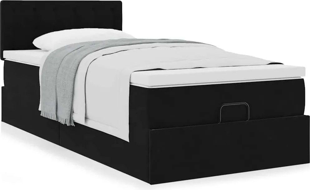 Osmanský rám postele s matrací černá 100x200cm samet 3311899