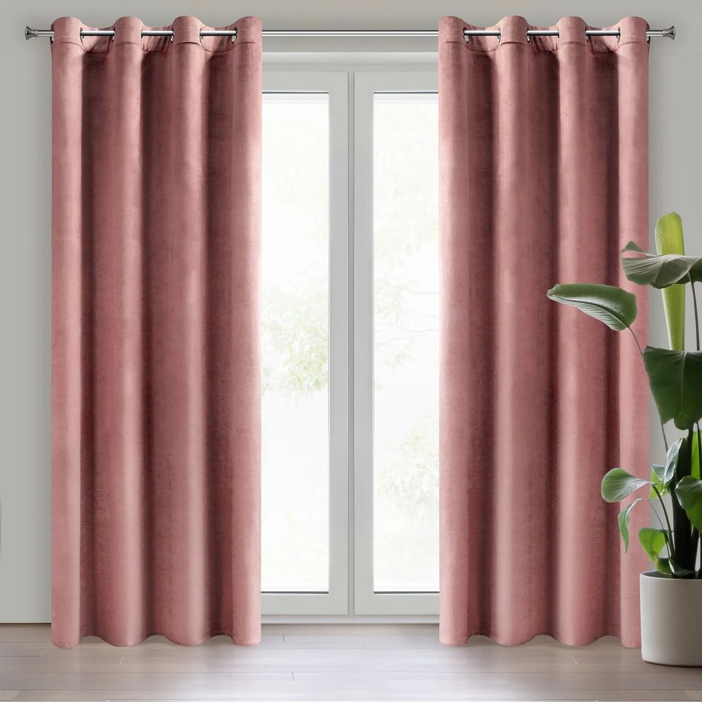 ZATEMŇOVACÍ ZÁVĚS NA KROUŽCÍCH ROSA 140X250 CM TMAVĚŘŮŽOVÁ
