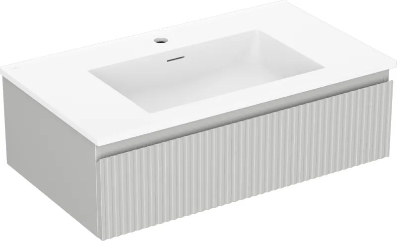 Mexen Rivel, koupelnová skříňka 80 cm s umyvadlem Otis, 1 zásuvka, drážkovaná, šedá matná/bílá, 91A20-08023-1-BF62-W18M01