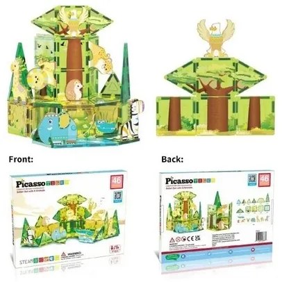 PicassoTiles magnetická stavebnice Safari Set s 8 zvířaty