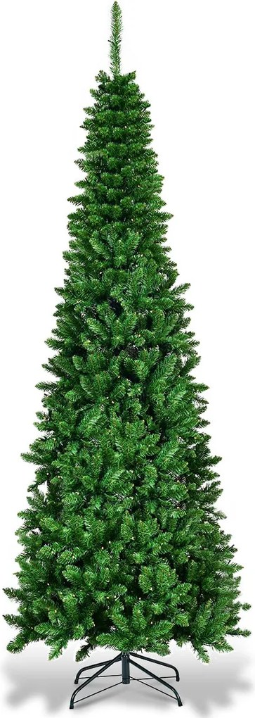 Costway 200 cm Slim Christmas Tree s Warm bílá LEDs Umělý vánoční stromek
