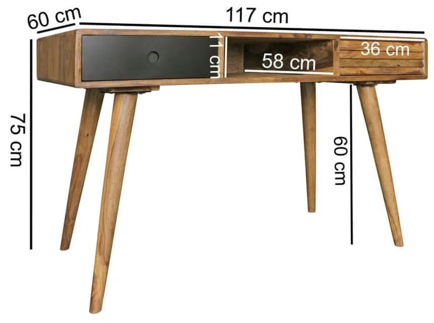 Bruxxi Psací stůl se zásuvkami Repa, 120 cm, masiv Sheesham, černá