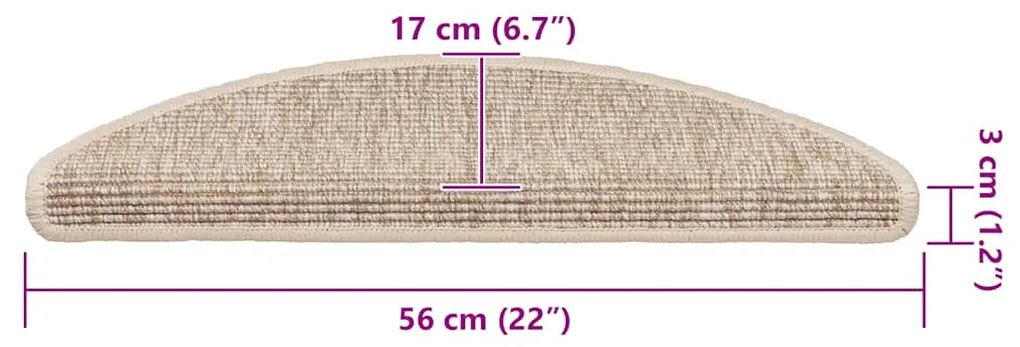 vidaXL Marketos Schodové rohože 15 ks 56 x 17 x 3 cm světle béžové, půlkulaté